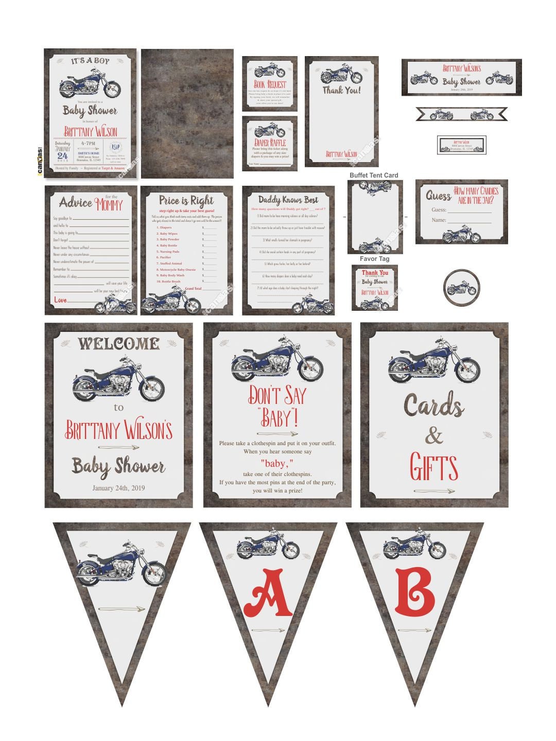 Motorcycle BABY Shower Invitation, Baby Shower Boy, Baby Boy Shower ...