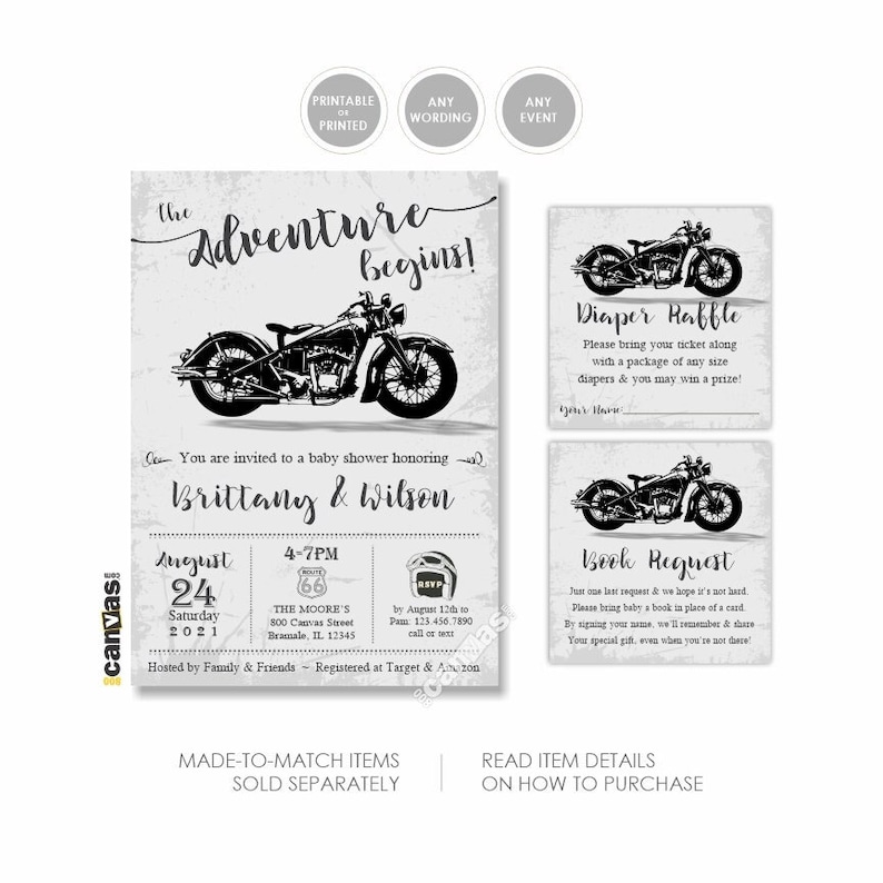 Motorcycle Baby Shower, Motorcycle Baby Shower Invitation, Motocross ...