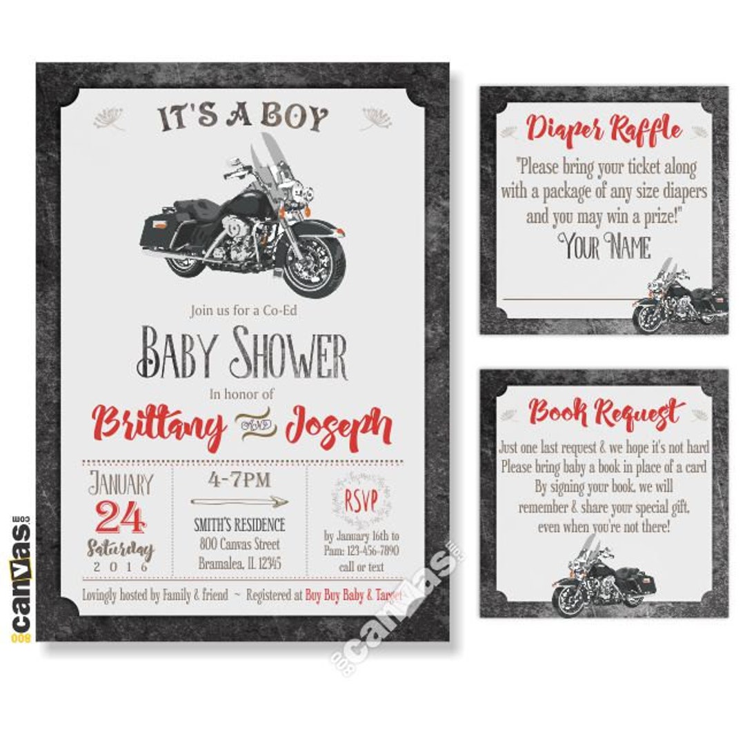 MOTORCYCLE Baby Shower Invitation, Motorbike Theme Party Invite, Biker ...