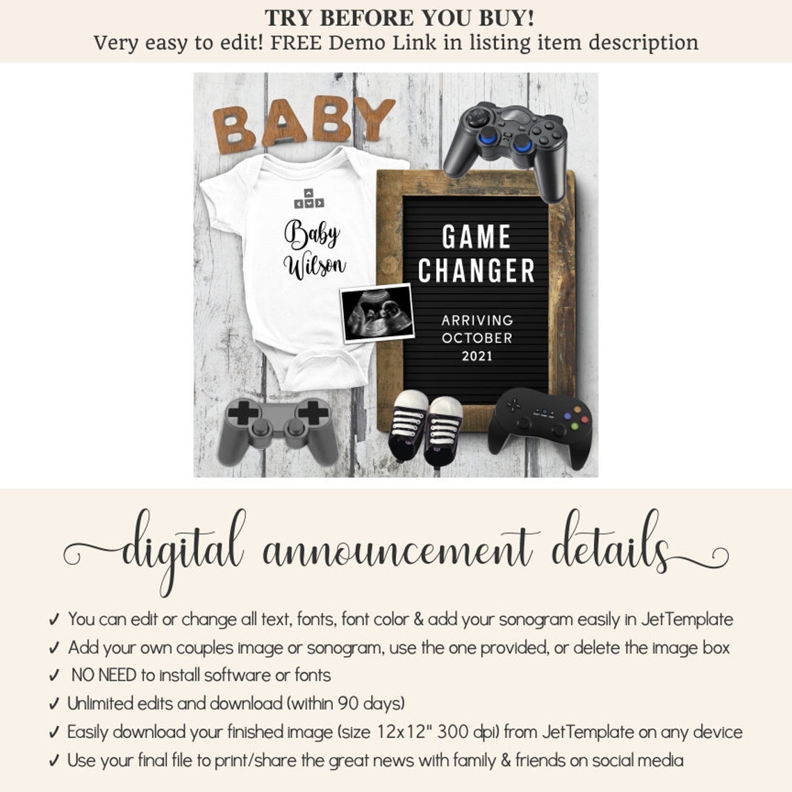 Editable Video Game Funny Pregnancy Reveal Baby Announcement | Etsy