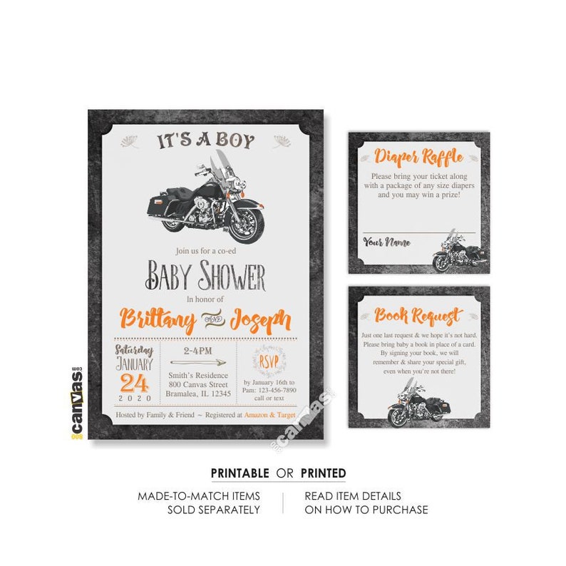MOTORCYCLE Baby Shower Invitation Motorbike Invitation Biker - Etsy