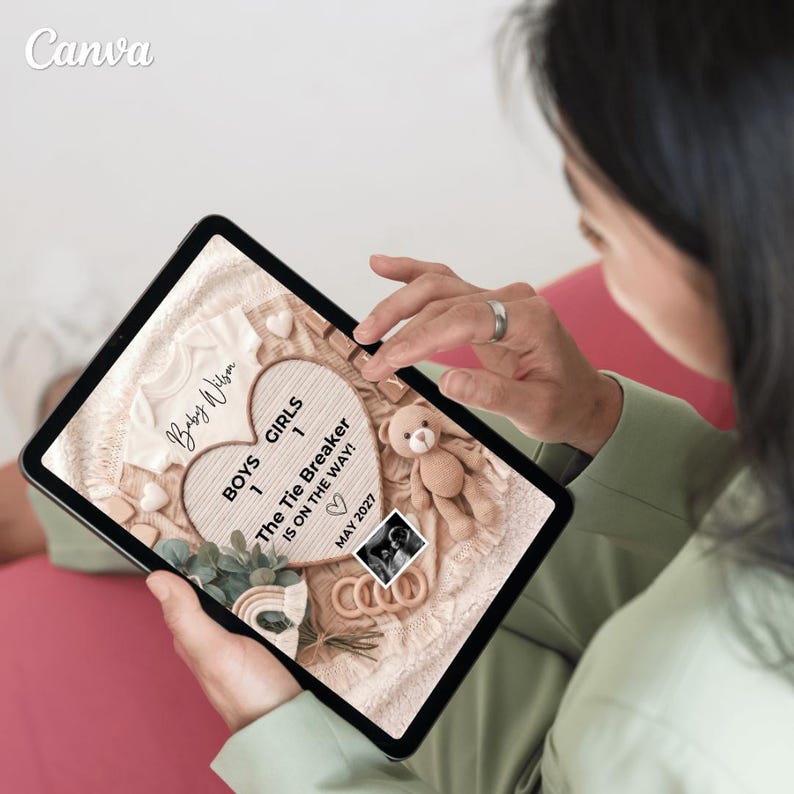 Tie Breaker Pregnancy Announcement Template | Boho Digital 3rd Baby ...