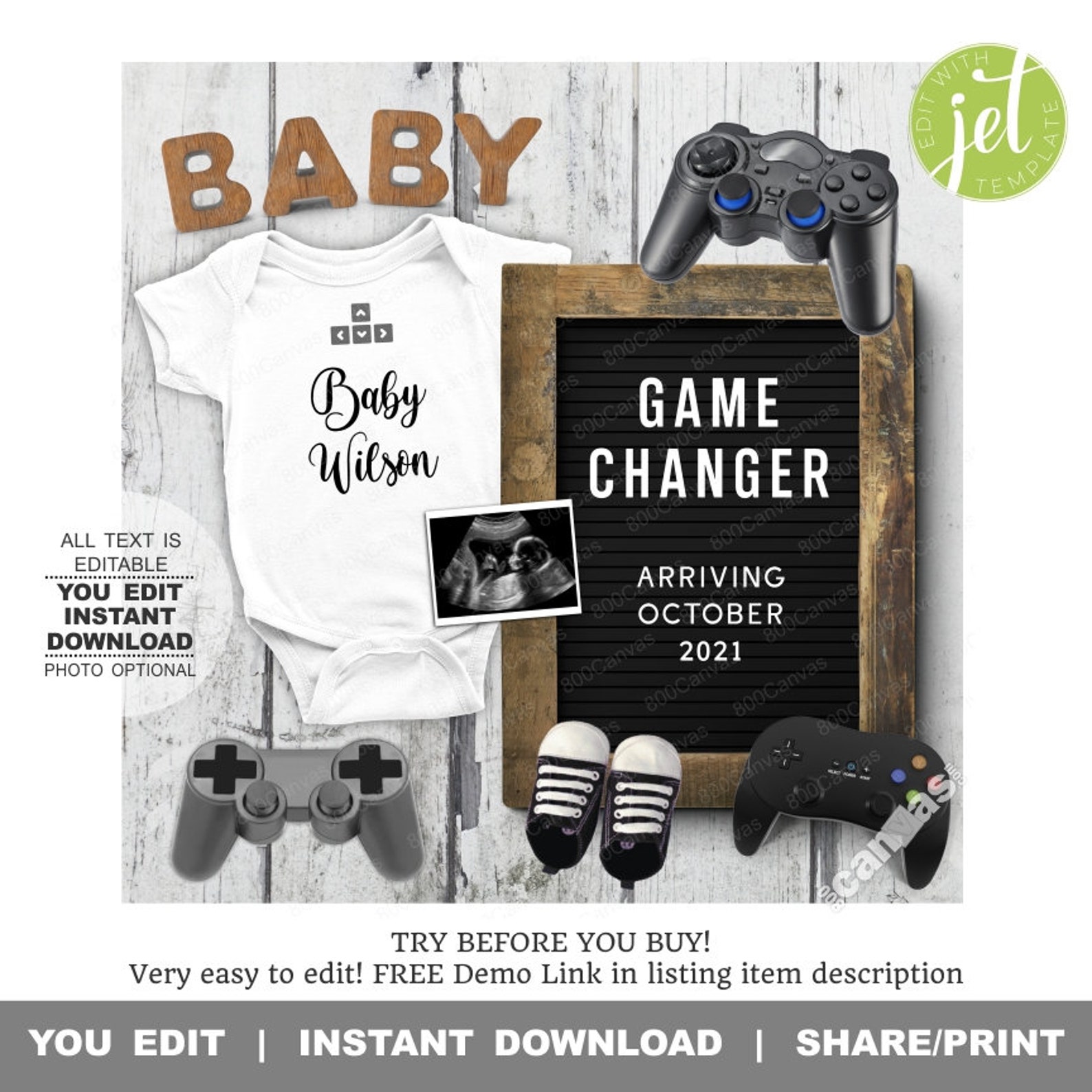 Editable Video Game Funny Pregnancy Reveal Baby Announcement | Etsy