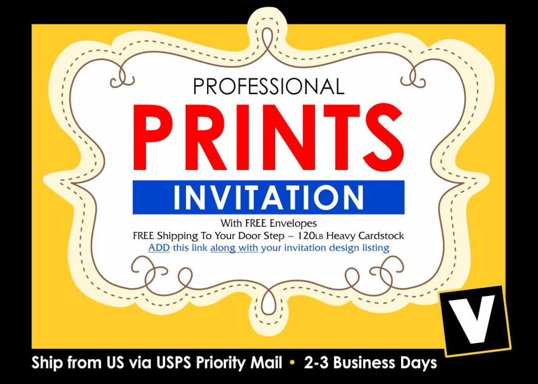 Professionally Printed Invitations + FREE Shipping + FREE Envelopes ...