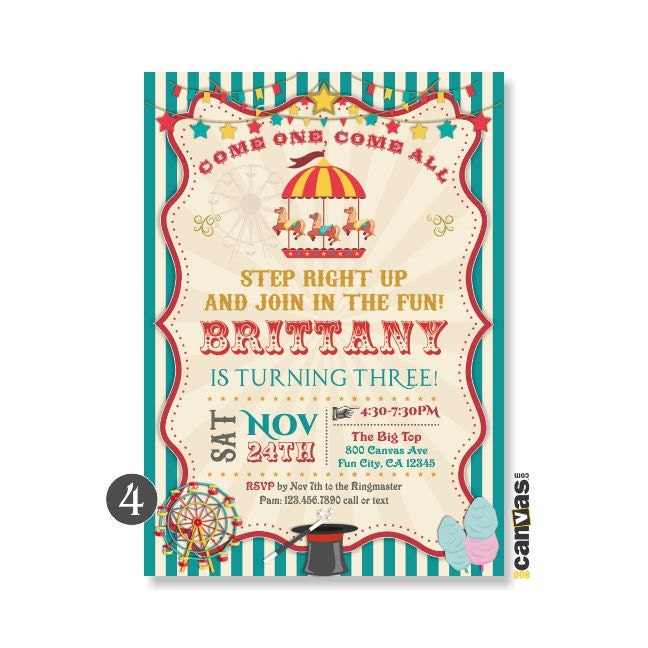 Carousel Birthday Invitation, First Birthday, Carousel Invitation, Carousel Party, Merry Go ...