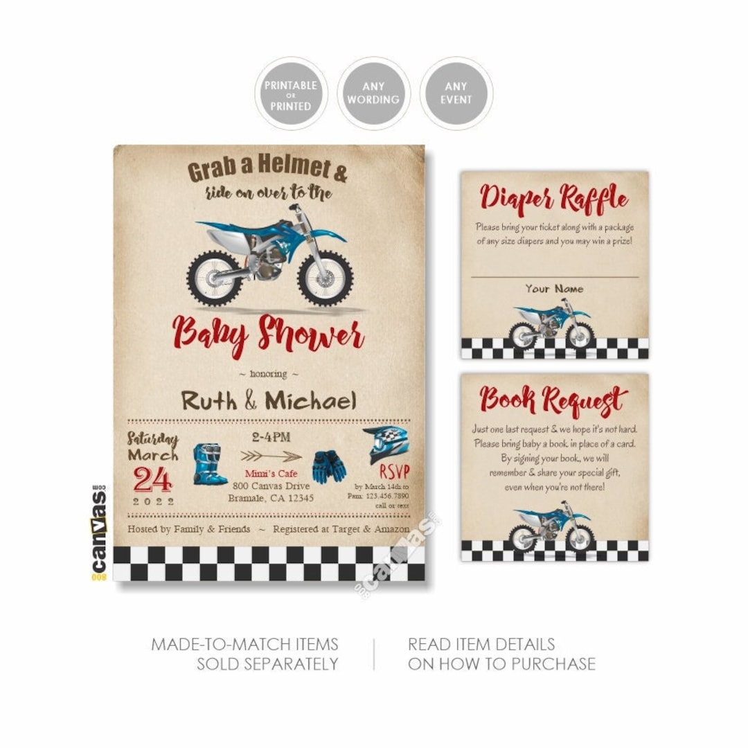 Dirt Bike Baby Shower Invitation, Dirtbike Baby Shower, Motorcycle Baby ...