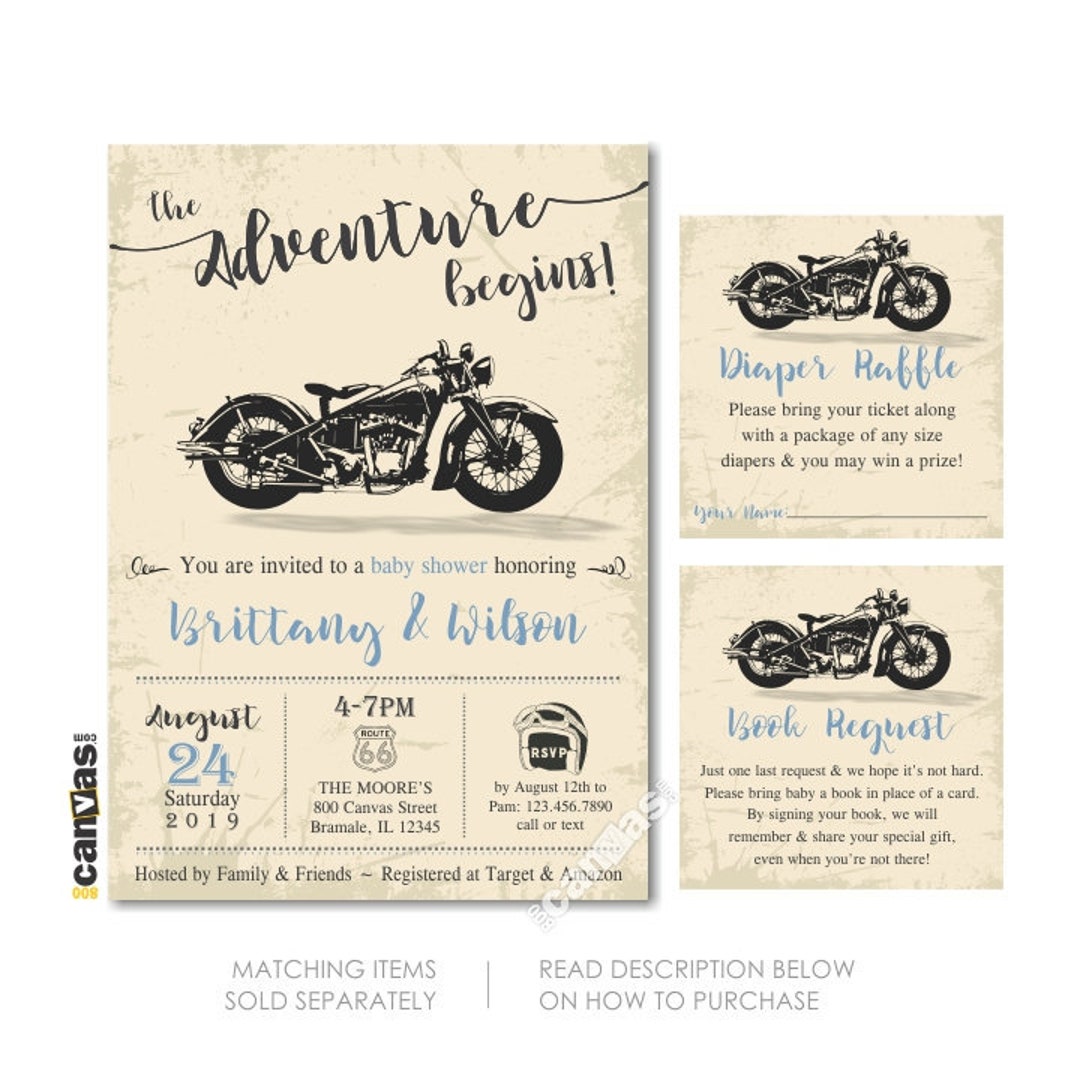 Motorcycle Baby Shower, MOTORBIKE BABY Shower Invitation, Rustic Baby ...