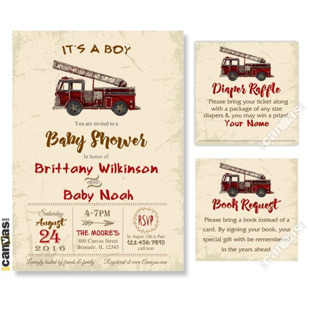 Firefighter Baby Shower Invitation, Fireman Baby Shower, Rustic Vintage ...