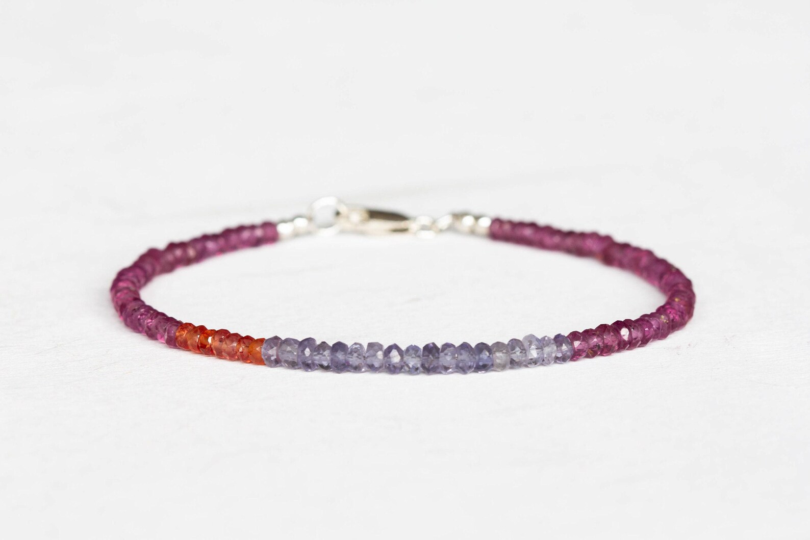 Iolite, Orange Sapphire & Garnet Bracelet, Beaded Multi Gemstone ...