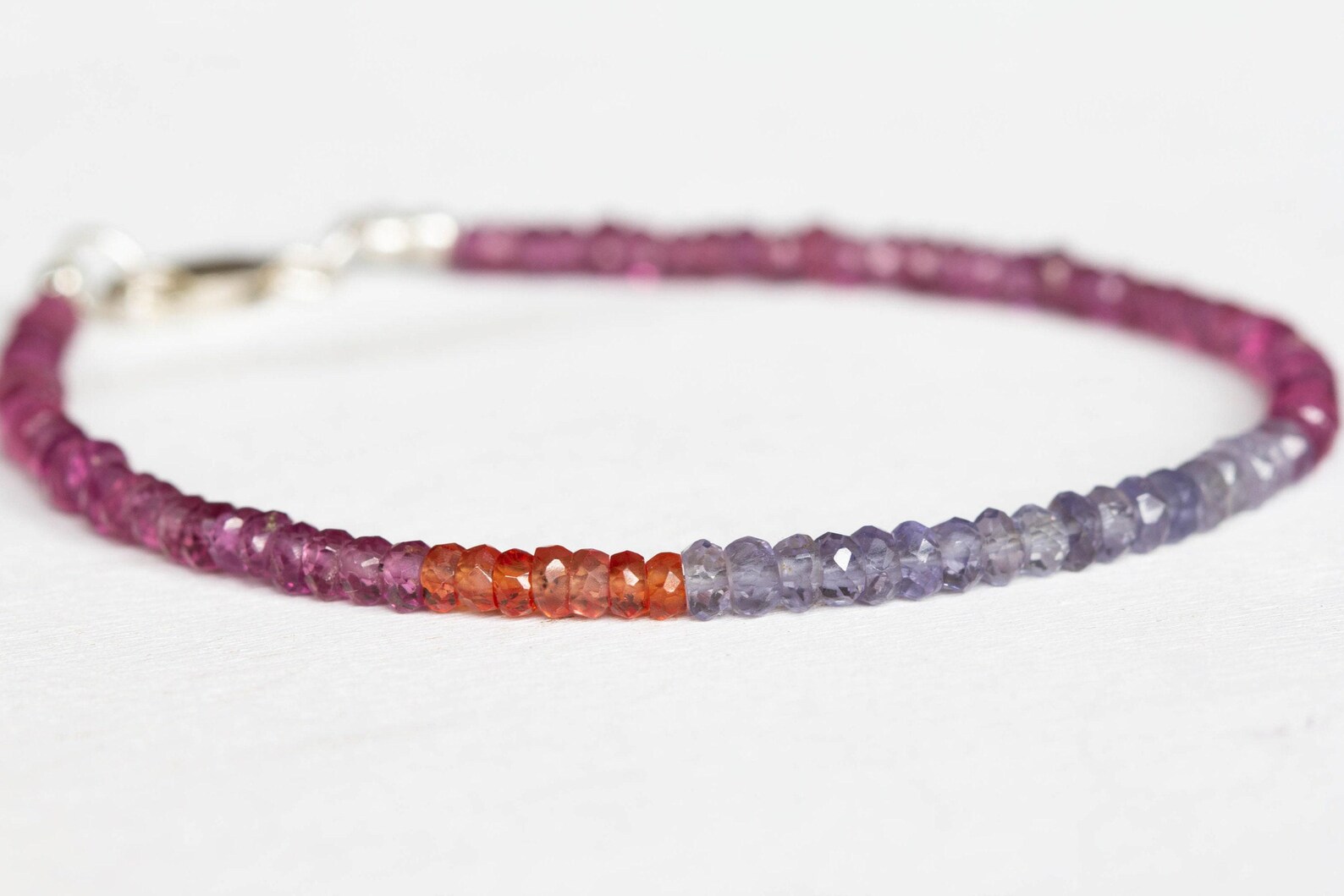 Iolite, Orange Sapphire & Garnet Bracelet, Beaded Multi Gemstone ...