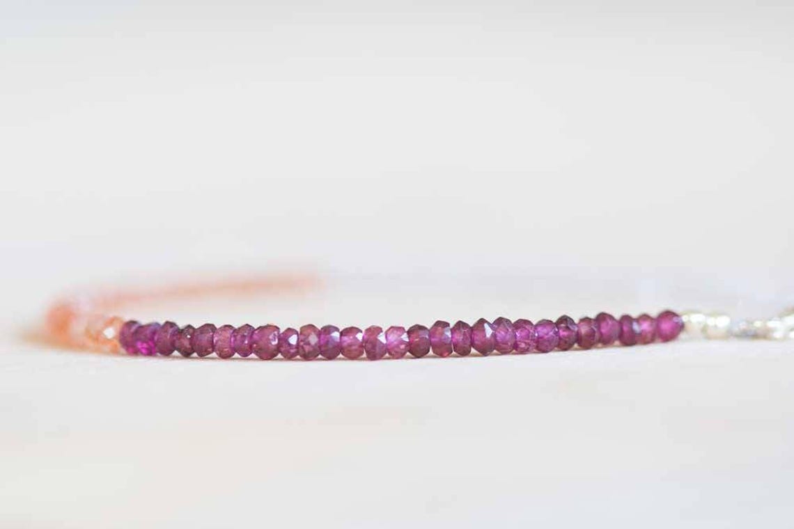 Sunstone, Rose Quartz and Garnet Bracelet, Delicate Beaded Stacking ...