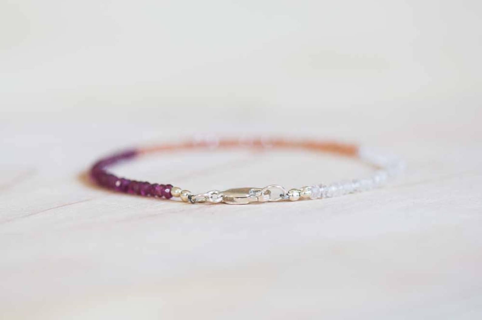 Sunstone Rose Quartz and Garnet Bracelet Delicate Beaded - Etsy