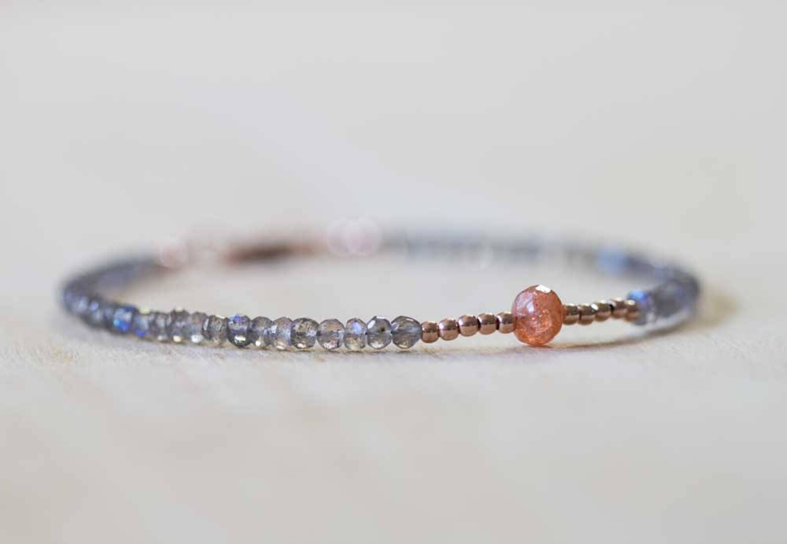 Labradorite Bracelet With Sunstone Rose Gold Fill or Sterling | Etsy