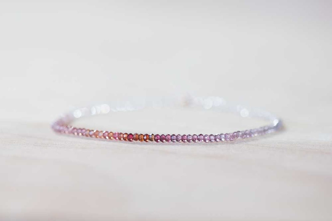Ultra Delicate Spinel Stretch Bracelet With Clear Quartz, Multi Colored ...