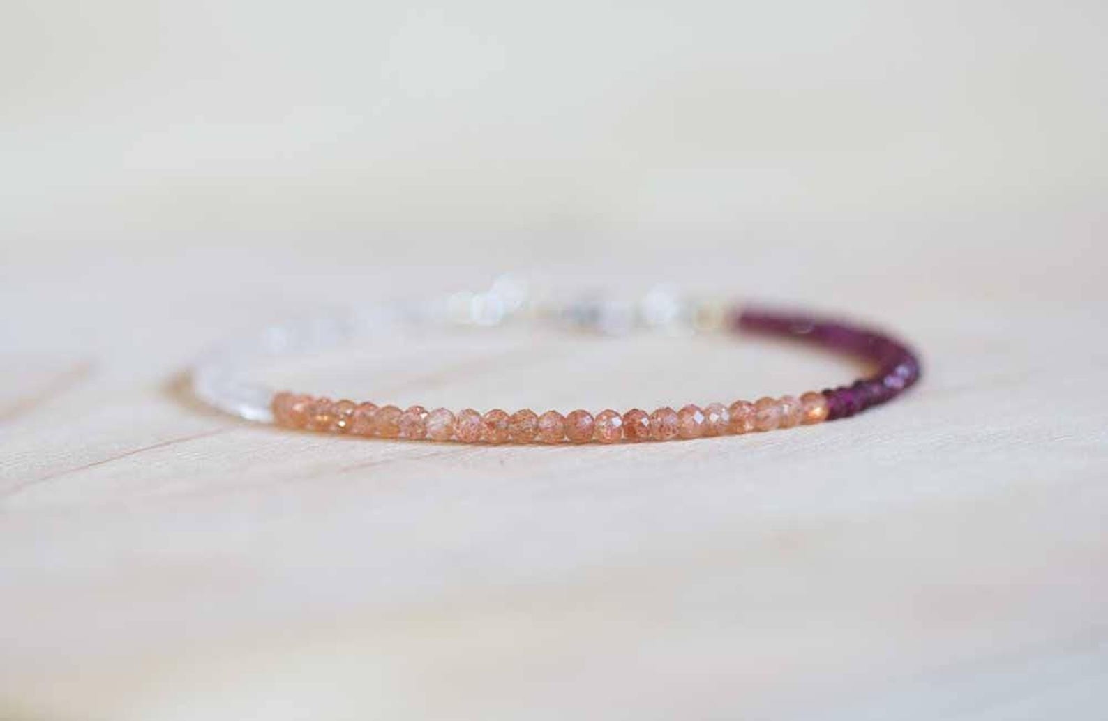 Sunstone, Rose Quartz and Garnet Bracelet, Delicate Beaded Stacking ...