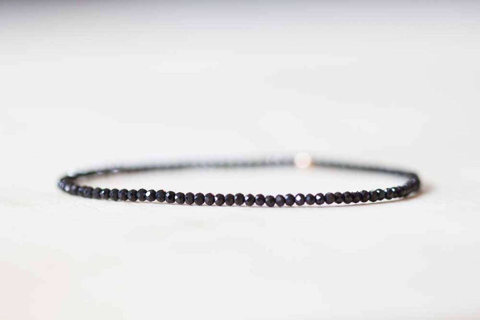 Black Spinel Stretch Bracelet Ultra Delicate Faceted Tiny - Etsy