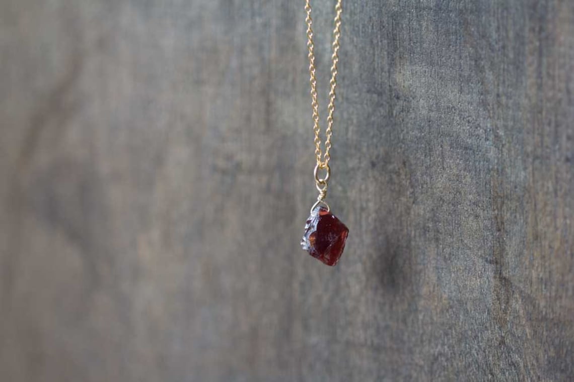 Small Raw Garnet Necklace on Gold Filled Oxidized Sterling or - Etsy
