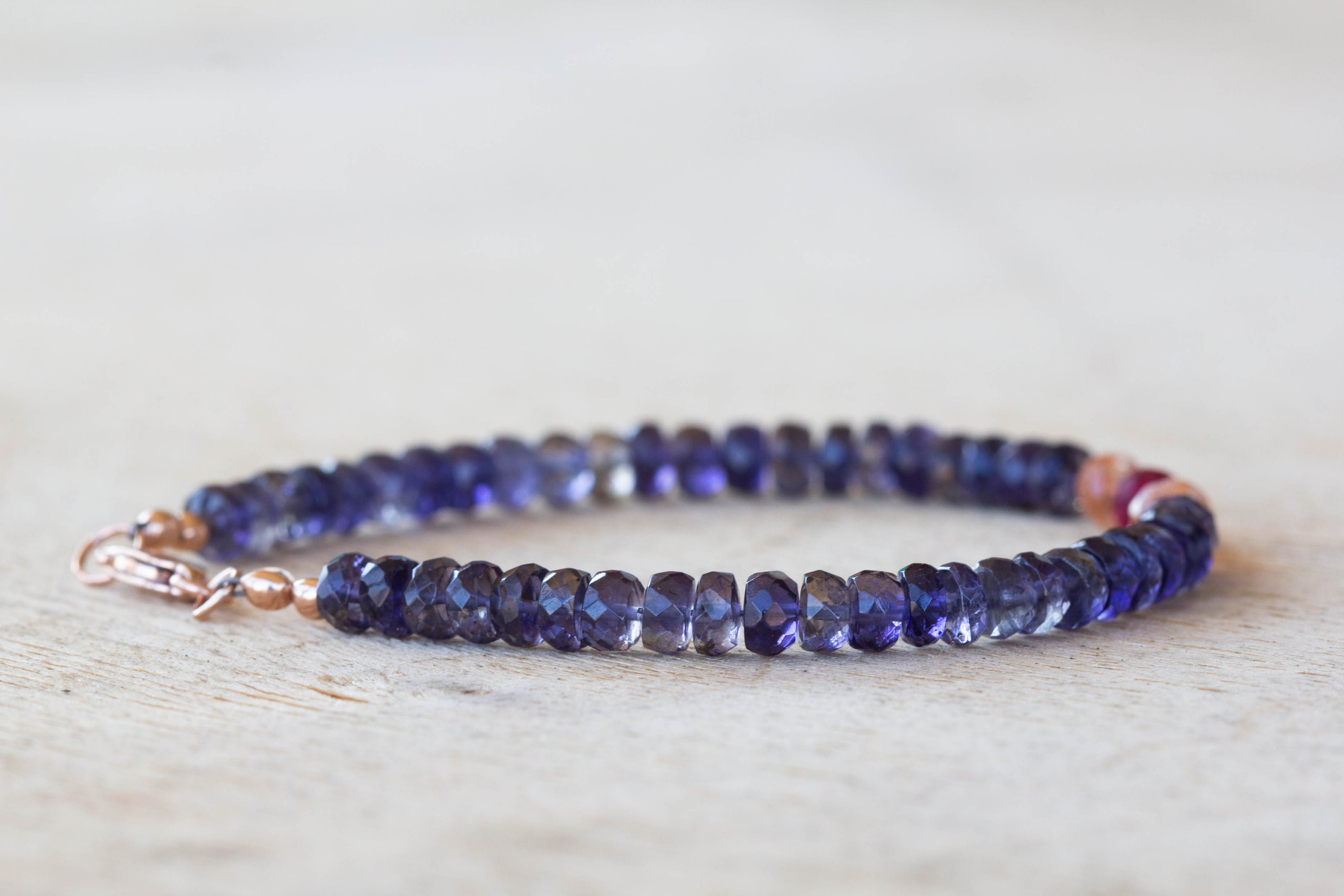 Iolite Bracelet With Ruby & Sunstone Sterling Silver or Rose - Etsy