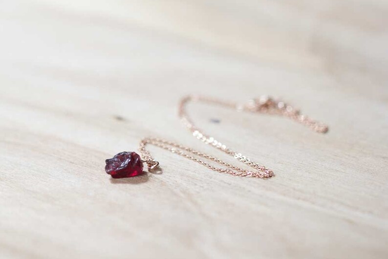Small Raw Garnet Necklace on Gold Filled Oxidized Sterling or - Etsy
