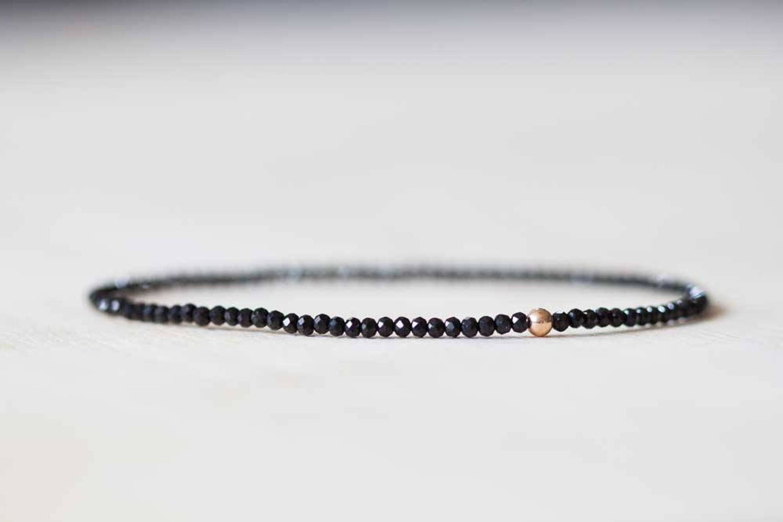 Black Spinel Stretch Bracelet Ultra Delicate Faceted Tiny - Etsy