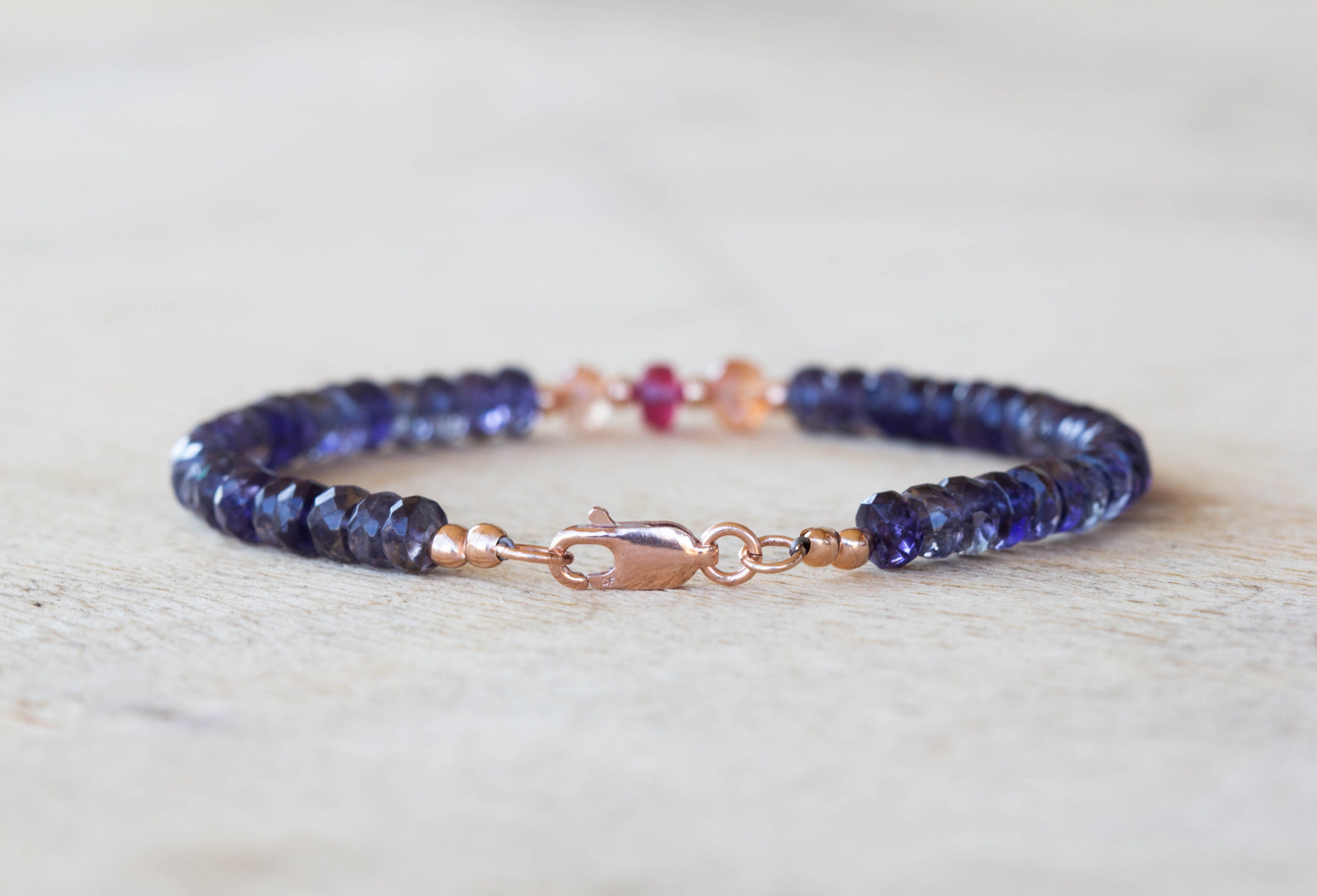 Iolite Bracelet With Ruby & Sunstone Sterling Silver or Rose - Etsy