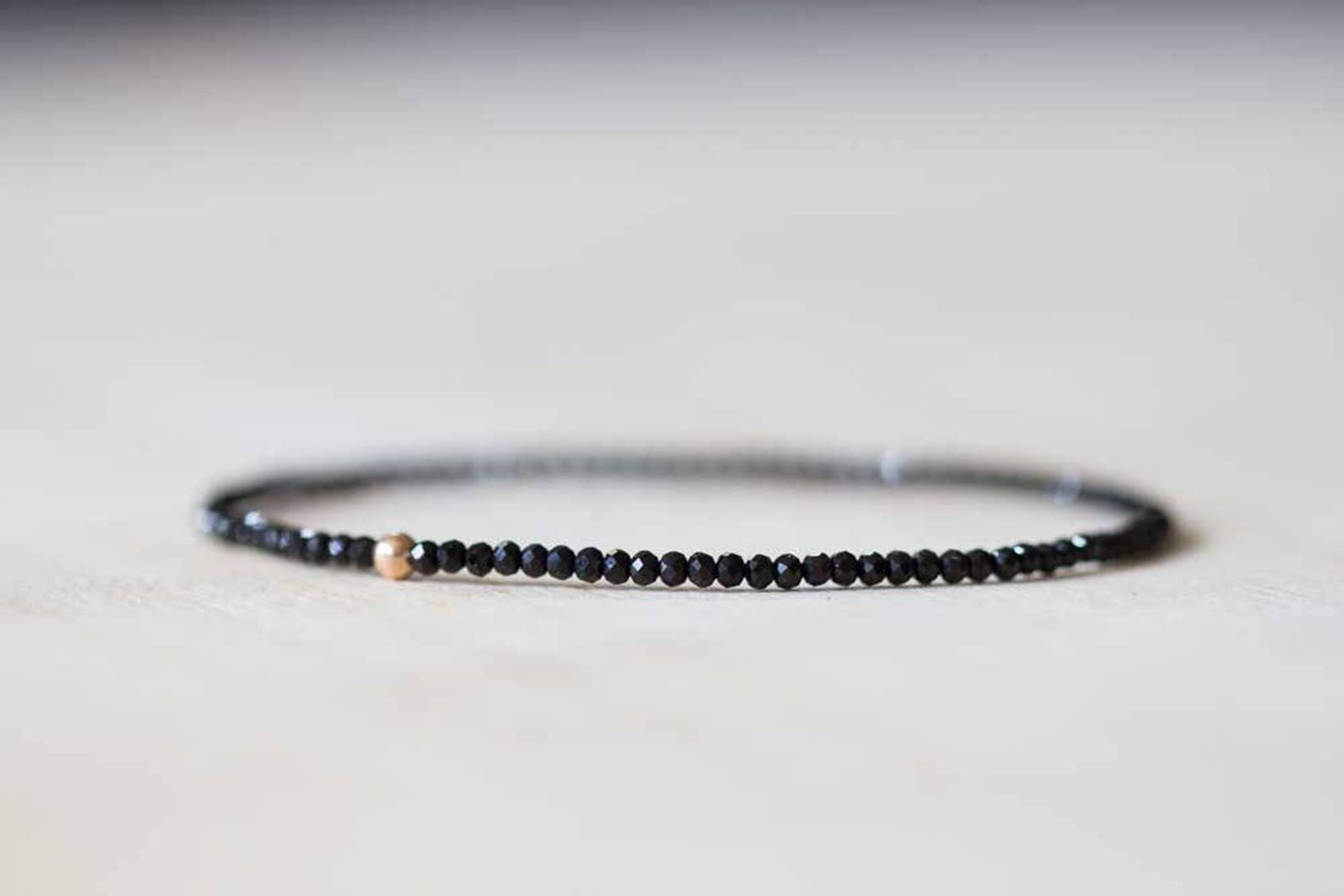 Black Spinel Stretch Bracelet Ultra Delicate Faceted Tiny - Etsy