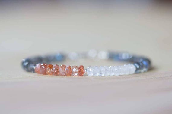 Labradorite Rainbow Moonstone & Sunstone Bracelet | Etsy