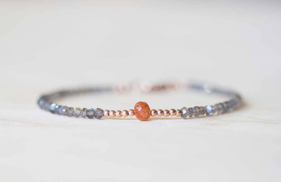 Labradorite Bracelet With Sunstone, Rose Gold Fill or Sterling Silver ...