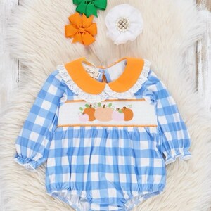 Thanksgiving Bubble Romper, Girl Smocked Fall Outfit, Baby Girl Fall Bubble, Pumpkin Smocked ...