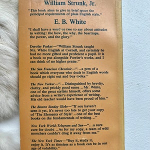 1965 the Elements of Style EB White William Strunk English School Text ...
