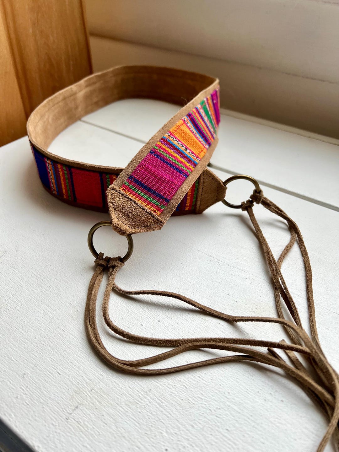 Vintage Suede Belt Woven Tan Leather Rainbow Adjustable Belt 1970s ...