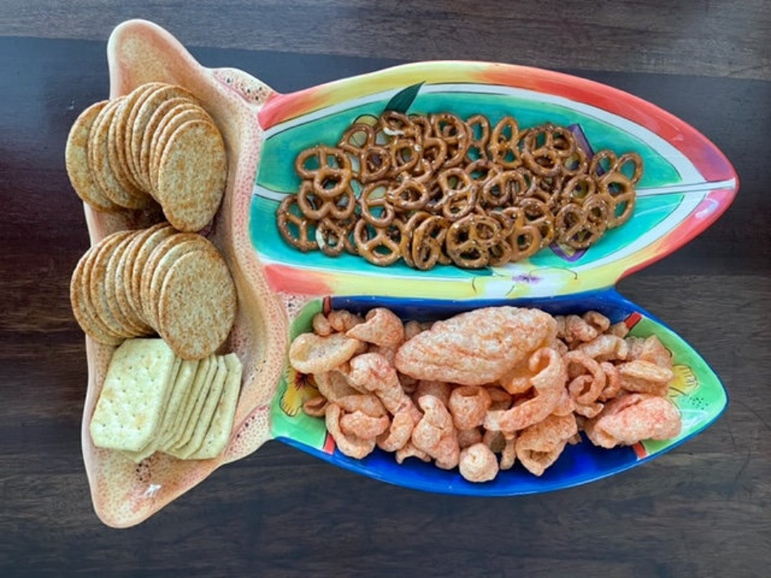 Surf Board Shaped Ceramic Serving Dish - Divided “surfs up -3 Sections ...