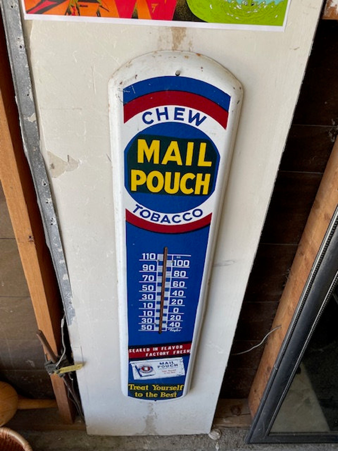 Vintage MAIL POUCH Chewing Tobacco Advertising Sign With Thermometer - Etsy