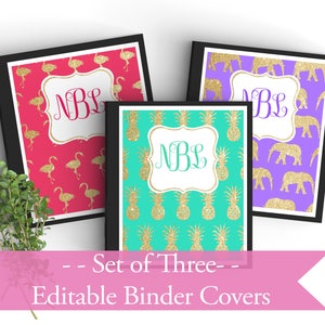 Set of 3 Monogram EDITABLE Binder Covers-gold Glitter - Etsy