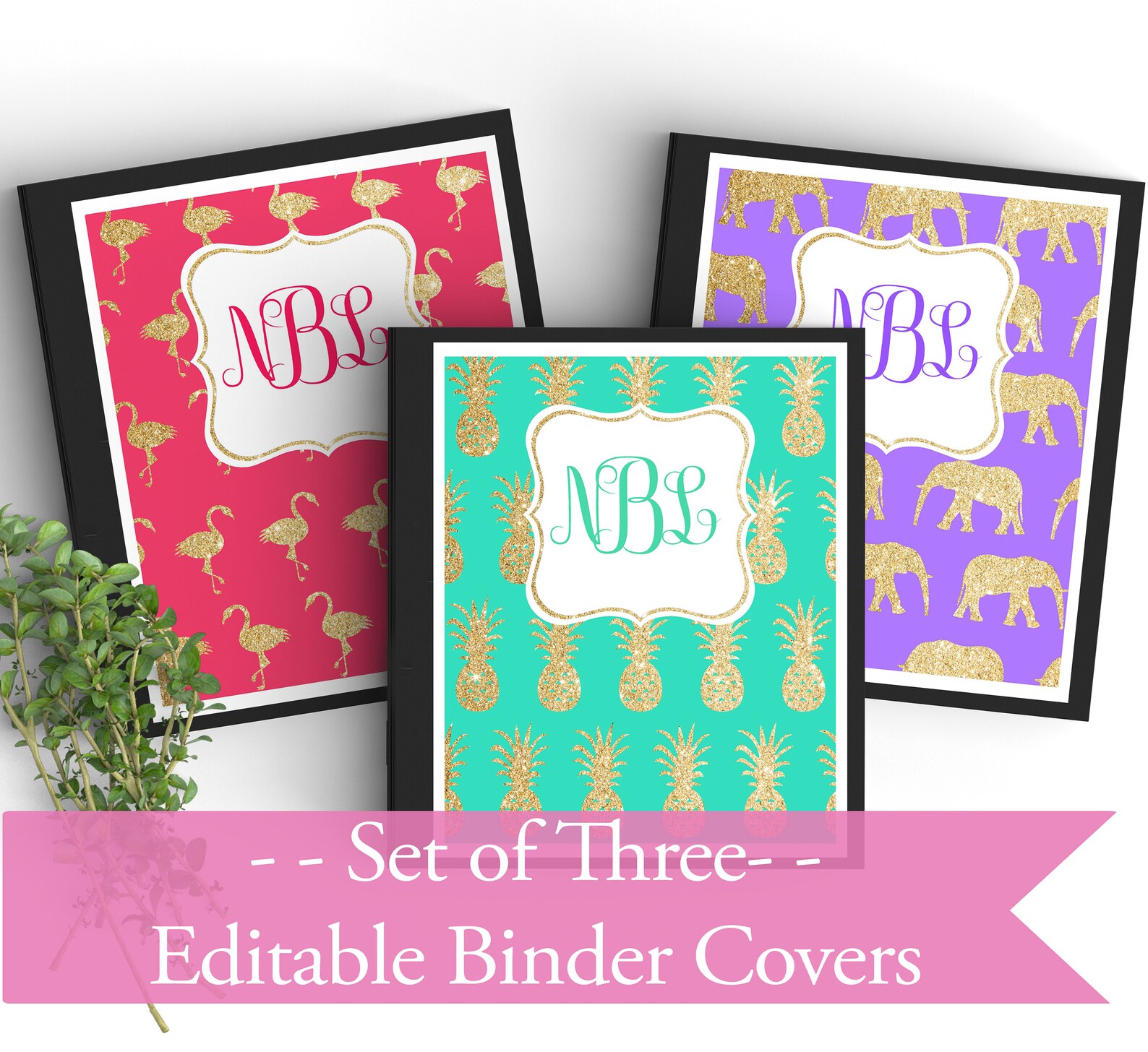 Set of 3 Monogram EDITABLE Binder Covers-gold Glitter - Etsy