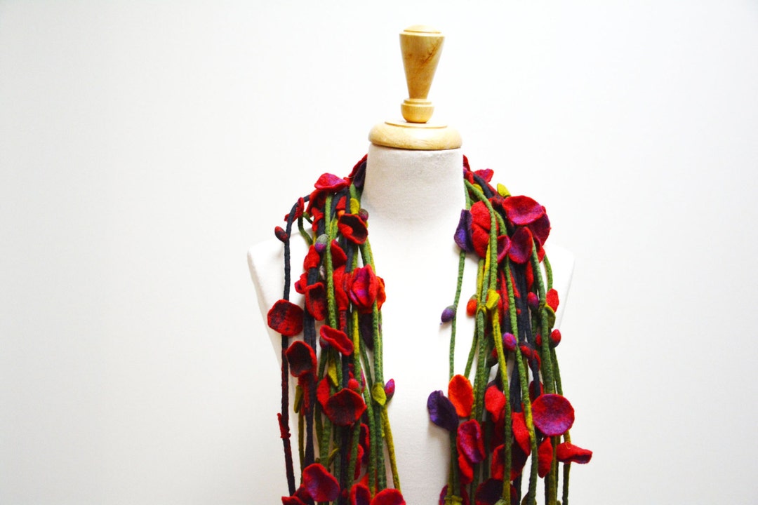 Felt Flower Garland Set: Handmade Wearable Art Scarf - Etsy