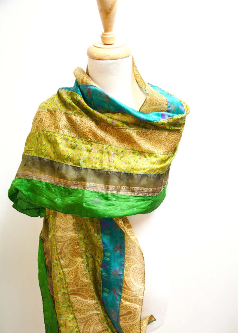 Green Recycled Silk Sari Scarf: Lightweight Fair-trade Shawl - Etsy