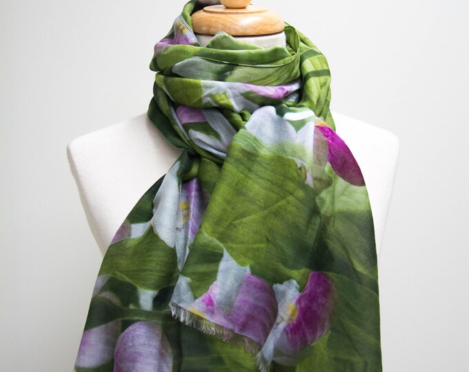 Showy Lady's Slippers Scarf / Cotton and Silk / Silk Scarf Women ...