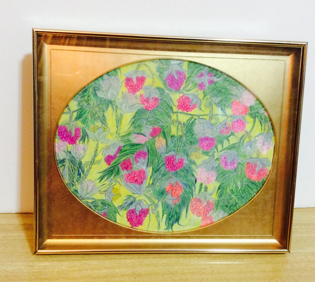 Original Colored Pencil Raspberry Bush Art, Kitchen Decor, Restaurant ...