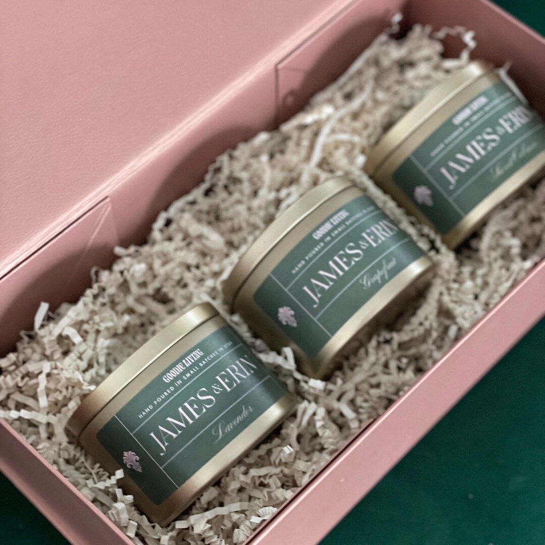 Custom Candle Gift Box: Set of 3 - 8oz Gold Tin Candles - Cotton Wick ...