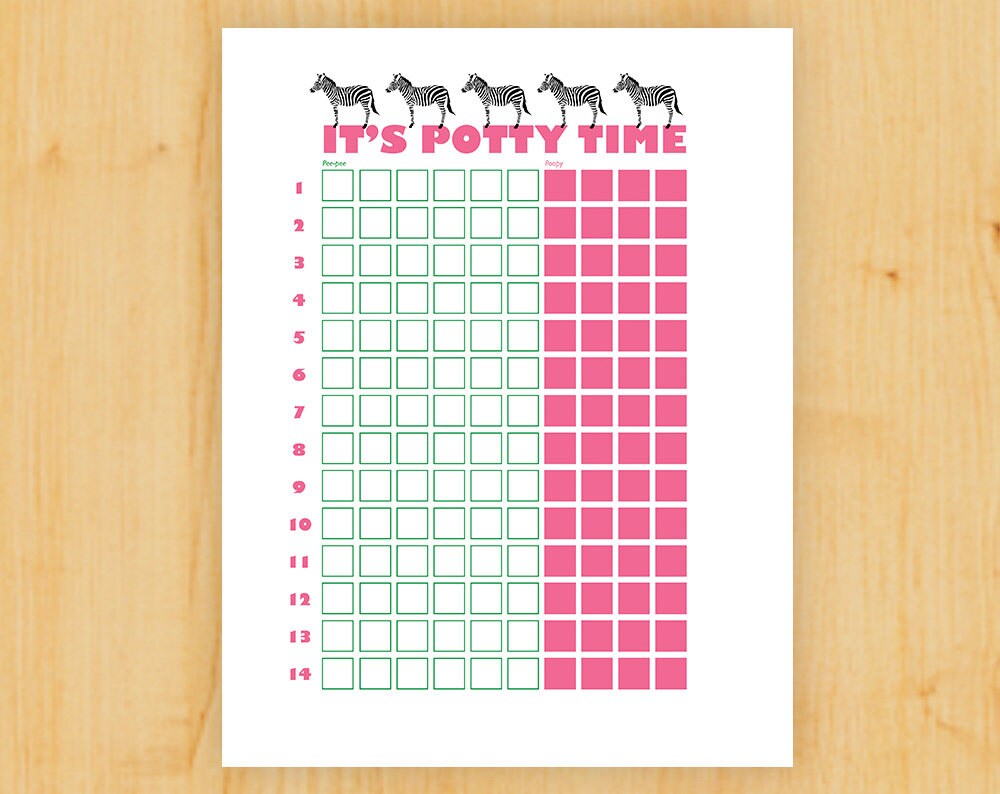 Potty Training Chart - Zebra "it's Potty Time" - INSTANT DOWNLOAD ...
