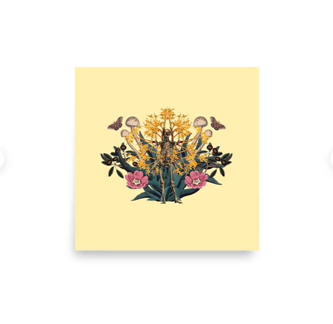 Botanical Mushroom Skeleton Collage Art Print Memento Mori - Etsy