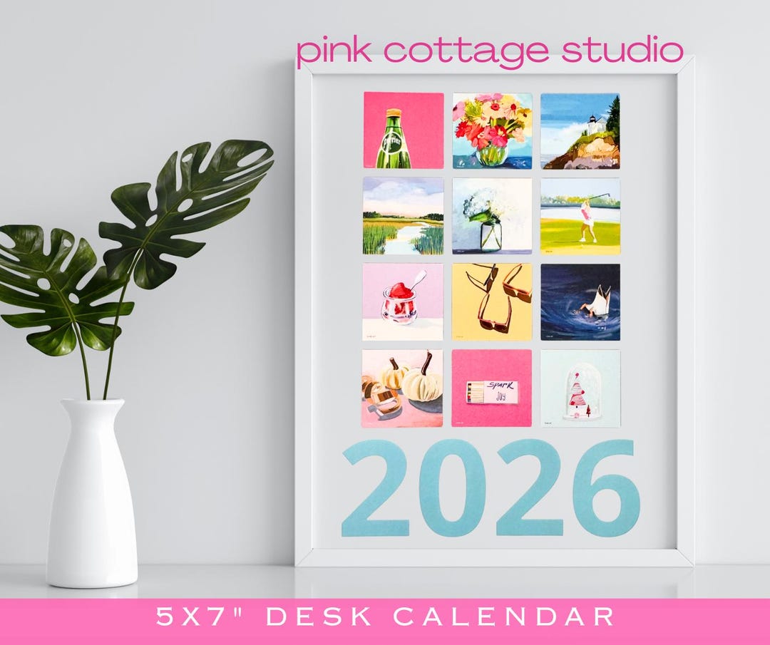 2026 Desk Calendar: Original Art, Pink Cottage Studio (7x5") - Etsy