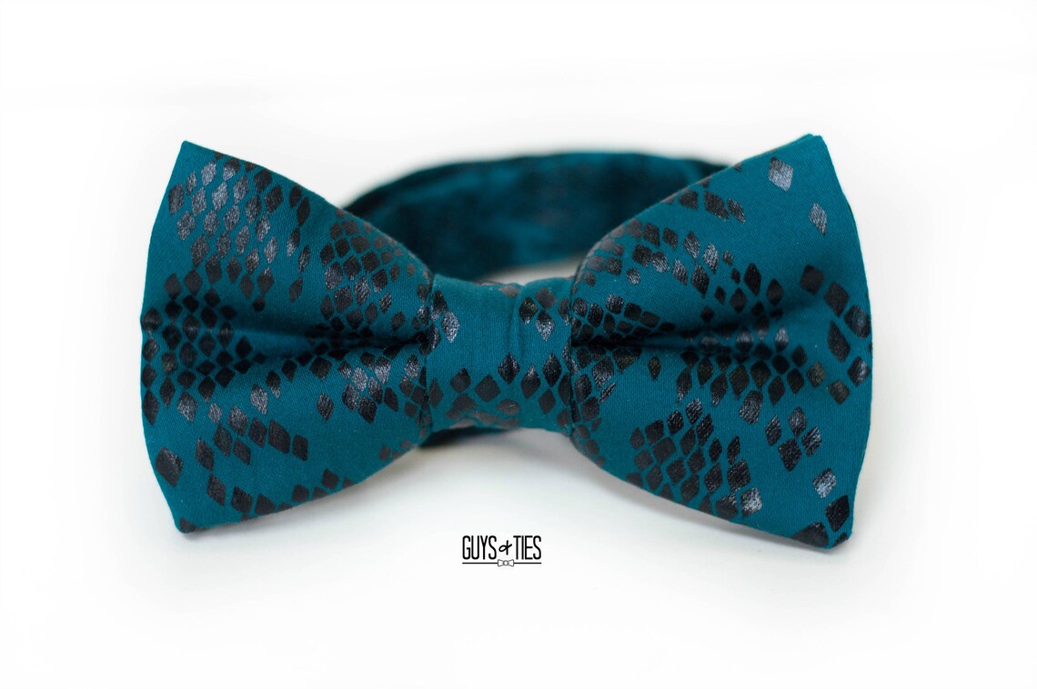 Teal Snake Print Bow Tie, Mens Animal Print Bow Ties, Python Pattern ...