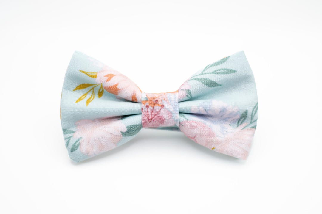 Mist Blue Floral Bow Tie, Bow Ties for Men, Blue Mint Bow Ties, Dusty ...