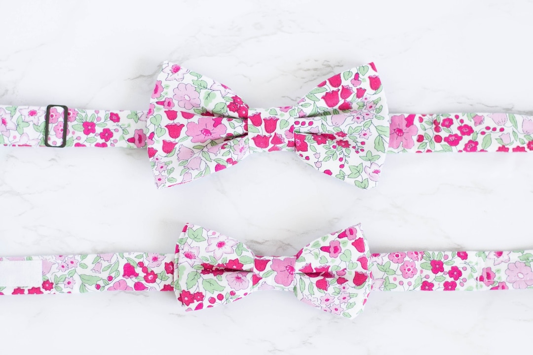Pink and White Floral Bow Tie Hot Pink Flower Bow Tie Floral - Etsy