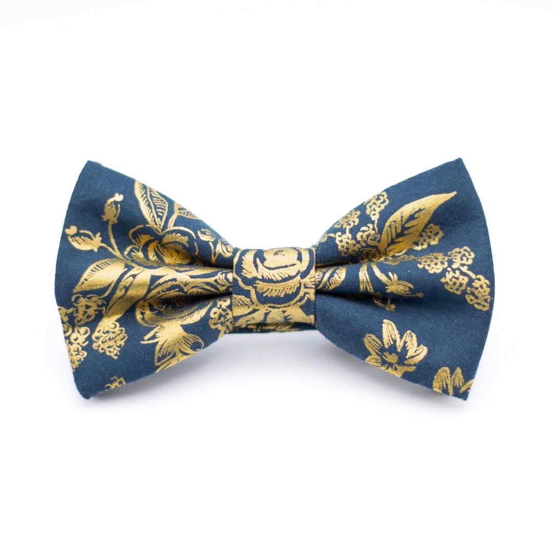 Navy Gold Floral Bow Tie, Metallic Bow Ties, Fancy Bow Ties for Men ...