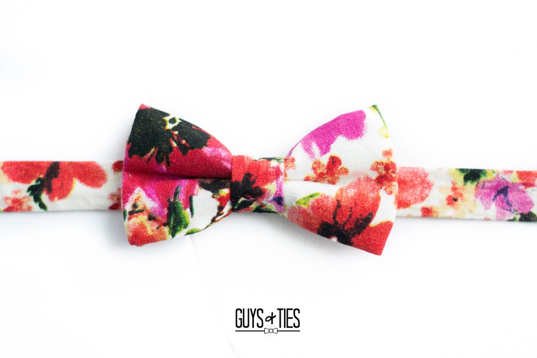 Red and Pink Floral Bow Tie, Spring Bow Ties, Watercolor Flower Bowties ...