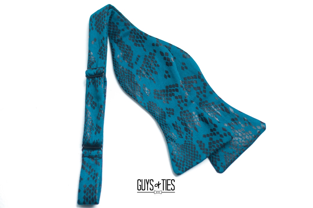 Teal and Black Python Print Self Tie Bow Tie, Snake Skin Bow Ties, Mens ...