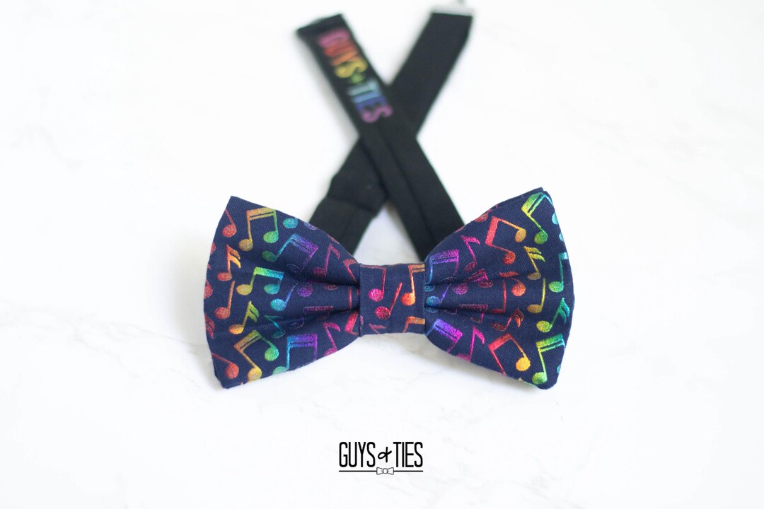 Colorful Musical Notes Bow Tie, Sheet Music Bowtie, Mens Navy Blue ...